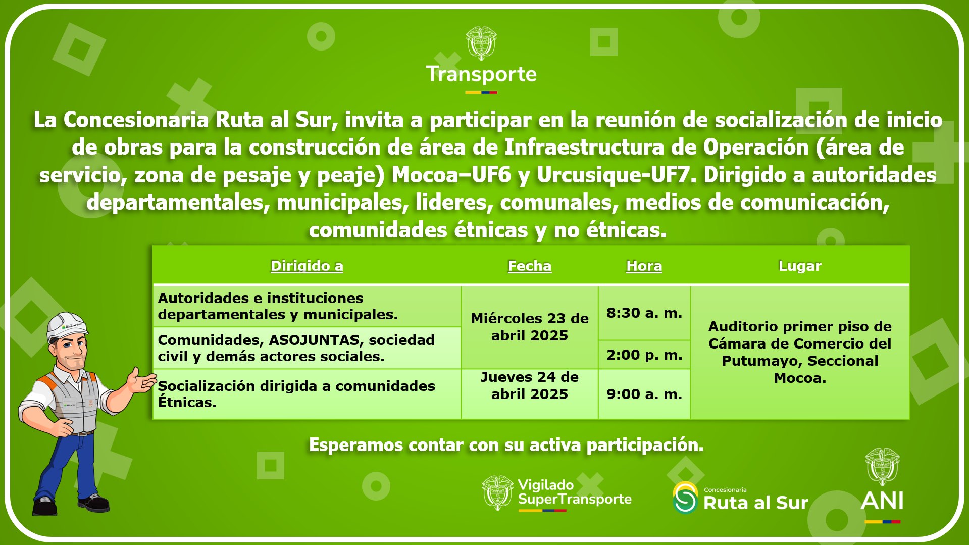 Concesionaria Ruta al Sur invita a Socialización de inicio de obras de ...